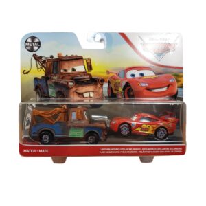 disney cars toys and pixar cars 3 lightning mcqueen & mater 2-pack, 1:55 scale die-cast fan favorite character vehicles for racing and storytelling fun, gift for kids age 3 and older,multi