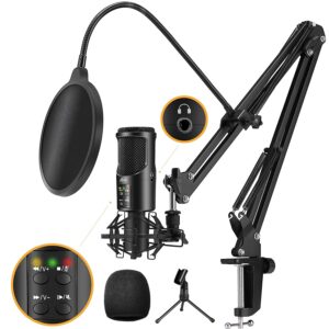 lamoe usb podcast studio condenser mic, recording condenser microphone kit with boom arm sound card 192khz/24bit, plug & play instrument microphones for pc karaoke youtube streaming gaming-u188