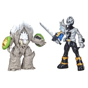 power rangers dino fury battle attackers 2-pack black ranger vs. smashstone kicking action figure toys, tv inspired accessory ages 4 and up