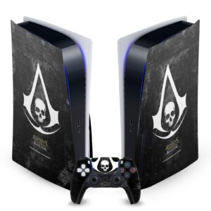 head case designs officially licensed assassin's creed grunge black flag logos vinyl faceplate gaming skin decal compatible with sony playstation 5 ps5 disc edition console & dualsense controller