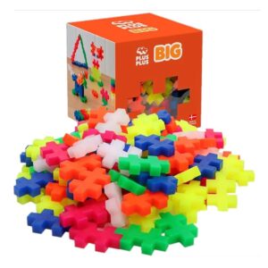 plus plus big - open play set - 100 piece - neon color mix, construction building stem/steam toy, interlocking large puzzle blocks for toddlers and preschool