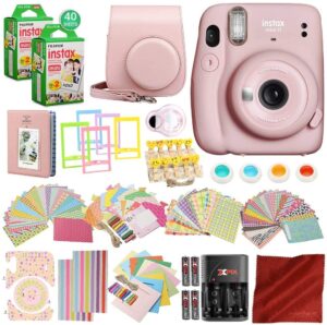 fujifilm instax mini 11 instant film camera (blush pink) w/168 piece accessory kit, x2 instax mini instant film (20 exposures), battery + charger, camera case w/strap, selfie lens & more