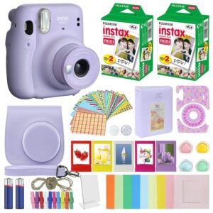 fujifilm instax mini 11 instant camera + minimate accessories bundle + fuji instax film value pack (40 sheets) accessories bundle, color filters, album, frames (lilac purple, standard packaging)