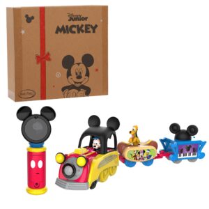 disney junior mickey mouse funhouse light the way train, musical toy train set with controller, preschool