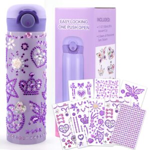 hulaso valentines day gifts for kids 7 year old girls decorate your own water bottles with gem stickers - diy gifts arts and crafts, bpa free stainless steel vacuum insulated mug (17 oz)