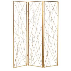 deco 79 metal abstract partition room divider screen foldable partition wire rod 3 panel privacy screen with small ball accents, room partition 59" x 2" x 79", gold