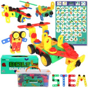 supa stem bolt builders kids building blocks | 101 pcs kids building toys | nuts and bolts construction toy building sets | educational toys for 3 year old boys and girls and up | ages 3 4 5 6 7 8 +