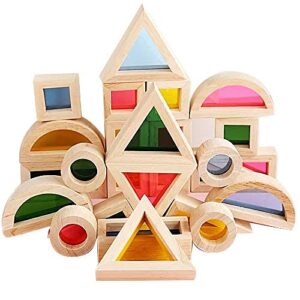 wooden building blocks set for kids geometry sensory rainbow stacking game construction toys colorful kaleidoscope assembling blocks gift for preschool learning educational toys for toddlers 24 pcs