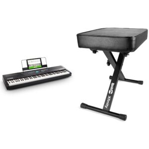 alesis recital pro - 88 key digital piano keyboard with hammer action weighted keys & rockjam kb100 adjustable padded keyboard bench, x-style, black