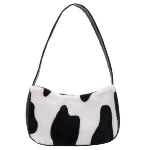 valiclud shoulder bag for women mini furry handbag underarm purse cow print clutch bag faux fur purse