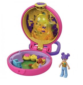 polly pocket beekeeper compact with removable beehive, surprise reveals, photo customization, micro doll with 5 movable joints, great gift for ages 4 years old & up