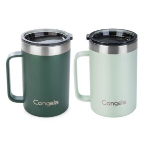 congela 18oz stainless steel insulated coffee mugs with handle, double wall stainless coffee mugs, coffee tumblers 2pack (forest+desert sage,18oz 2pack)