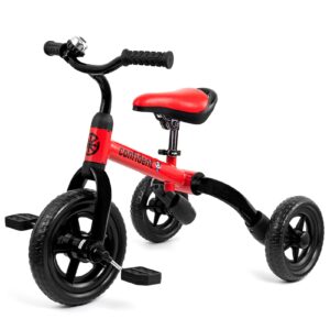 ancaixin 3 in 1 toddler tricycles for 2-5 years old boys and girls with detachable pedal and bell | foldable baby balance bike riding toys for kids | infant birthday new year red