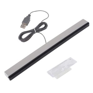 aokin usb sensor bar for wii, replacement usb wired infrared ray sensor bar for nintendo wii, wii u, includes clear stand, silver/black