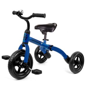 ancaixin 3 in 1 toddler tricycles for 2-5 years old boys and girls with detachable pedal and bell, foldable baby balance bike riding toys for 2+ kids, child birthday christmas new year gift blue