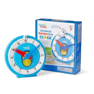 hand2mind advanced numberline clock™ for kids learning to tell time, math manipulatives for telling time, analog clock for kids learning, learning to tell time clock, homeschool supplies (1 pack)