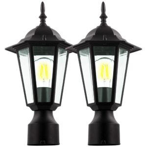 zjojo outdoor post light with e26 led bulb,clear glass shade pole lantern fixture,garden,patio,pathway,black,3038,2 pack