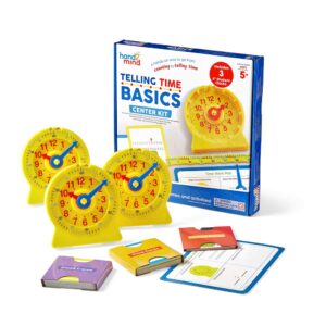 hand2mind telling time basics center kit, numberline learn to tell time activity set, telling time teaching clock activities, analog classroom clock for kids, math manipulatives for elementary school