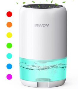 seavon dehumidifier 35oz dehumidifiers for home 2500 cubic feet (280 sq ft) with 7 color led light, portable quiet dehumidifier with two working mode for basements, bedroom, bathroom, rv