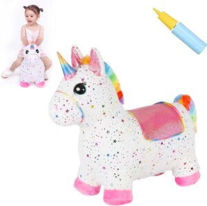 inpany unicorn bouncy horse toys, toddlers girl bouncing animals, inflatable ultra thick plush horse hopper, baby ride-on rubber bouncer, outdoor indoor cute birthday gift for 2 3 4 year old girl kid