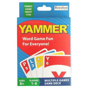 yammer word card game, fun family word game for adults, kids, game night, 1-6 players, ages 8+