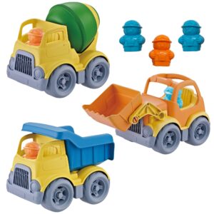 top right toys construction trucks toy set for toddler boys - 3 piece small toy car vehicles with dump truck, excavator tractor, and cement mixer truck