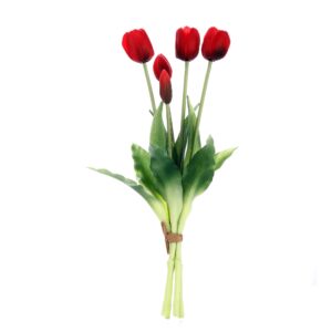 5 pcs artificial tulip flowers pvc real touch tulips artificial flower plastic bouquet table centerpieces arrangement gift for home office party wedding birthday garden store decoration (big red)