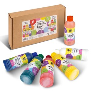 tbc the best crafts washable tempera paint set for kids, 6 vibrant colors large volume (8 fl oz./236ml), non-toxic craft painting supplies for diy projects, tempera and posters, finger painting