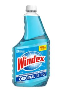 windex glass and window cleaner spray bottle, bottle made from 100% recycled plastic, surface cleaning spray, original blue scent, 32 fl oz