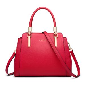 foxer leather satchel handbags for women, cow leather medium size ladies top-handle bags with adjustable shoulder strap womens fashion crossbody bags womens casual purses and handbags (red)