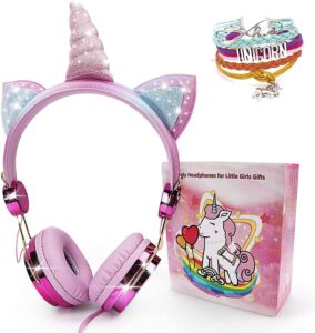 kids headphones, snow abonci unicorn wired headset with microphone adjustable headband, 3.5mm jack and hd sound over ear headphones for school, birthday, party, xmas, unicorn gifts