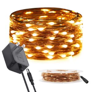 ruichen fairy lights plug in, 33 ft 100 led copper wire lights with spool, waterproof starry string lights for bedroom, patio, garden, party, wedding, christmas and more (warm white)