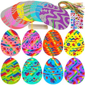 32 sets magic color scratch art easter egg ornaments decorations diy easter craft kits scratch paper easter egg scratching tools for kids party favors easter spring classroom home activity art project