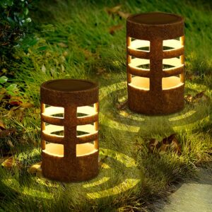 solar lantern lights led outdoor decor garden light set of 2, retro tabletop lamps for table,party,pathway, lawn,courtyard or outdoor,lighting time up to 24 hours, grey