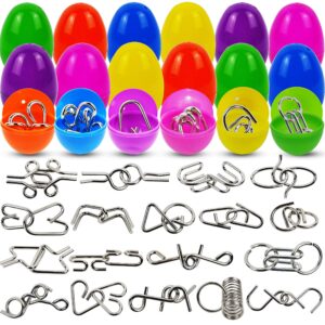 joyin 18 pack easter eggs filled with metal brain teaser puzzle set for easter kids party favors, puzzle games, egg hunt game, basket stuffers fillers, classroom prize supplies