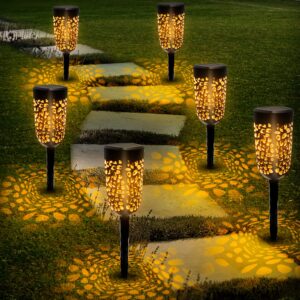 6 pack solar garden lights outdoor decor, solar path lights outdoor waterpoof, auto on/off solar led christmas halloween decorative landscape lighting for yard pathway patio walkway (warm white)