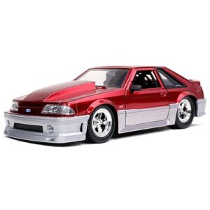 jada toys bigtime muscle 1:24 1989 ford mustang gt die-cast car red silver, toys for kids and adults