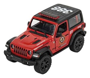 kinsmart - 1/34 scale model compatible with jeep wrangler rubicon 2018 emergency services hard top (red)