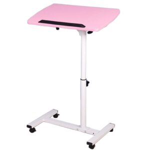 qiveno mobile laptop table, standing desk, angle & height adjustable rolling laptop desk cart over bed folding portable table for hospital home office pink