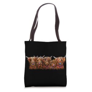 scottish highland cows ' the happy bunch of coos ' tote bag