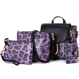 ziming women handbags wallet set leopard print leather purses small backpack crossbody shoulder bags wristband wallet 4 pcs