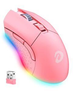 dareu pink wireless wired gaming mouse dual-mode rechargeable 7 programmable buttons,10k dpi,rgb and 7 adjustable dpi levels up to [150ips] [1000hz polling rate] for pc notebook mac