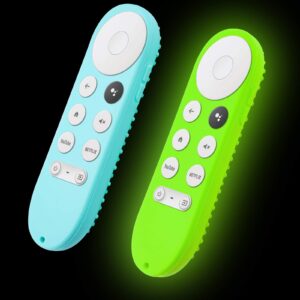 glow remote cover replacement for google chromecast tv 2020 release voice remote, 2-pack silicone protective case with lanyard (mint green and glow green)