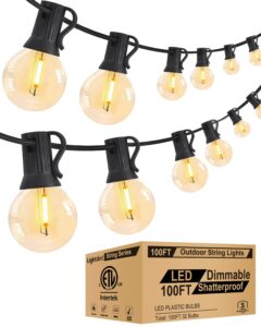 lightdot 100feet outdoor string lights for patio, led g40 bistro light 2700k with 34 edison shatterproof bulbs(2 spare), commercial waterproof backyard hanging light for backyard party