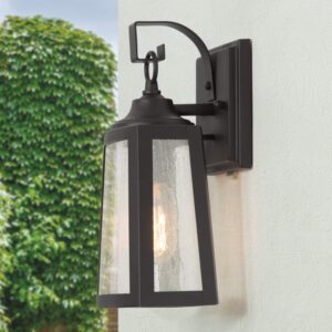 ksana outdoor light fixtures wall mount, rust-proof metal exterior light fixture with seeded glass, outdoor house lights for porch, patio, doorway, garden, yard, garage, black finish