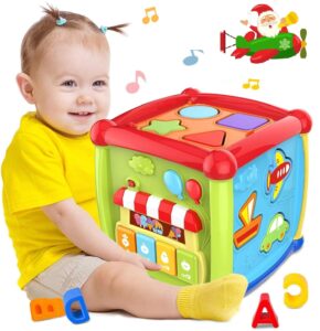 corlou 6 in 1 multipurpose activity cube baby toys 12-18 month baby toys 6 12 month musical color shape sorter toy christmas birthday gift for 1 2 3 years old boys girls kids toddler