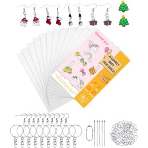 rawskro 137 pieces shrink plastic sheet kit include 12 pcs shrinky art paper with 125 pcs keychains accessories,create your own shinky dinks, earrings, necklace, keychains (a5 size)