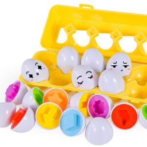 captain chaowing easter matching eggs for toddlers, 12 pcs easter color shape matching stacking eggs for kids, plastic color sorting eggs with 12 shapes, easter gift for toddlers 1-3 2-4 3-5