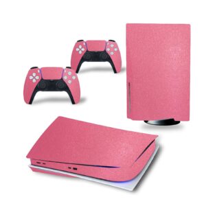 hao pure color skin for ps5 console and 2 controllers sticker same decal, durable, scratch resistant, bubble-free compatible with playstation 5 (pink,playstation 5 digital edition)