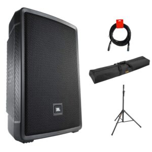 jbl irx112bt compact powered 12" portable speaker (bluetooth) bundle with speaker stand, stand bag & xlr cable